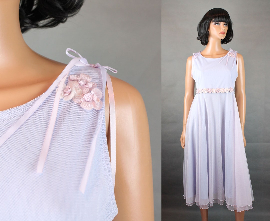 80s Prom Dress 16 L Vintage Purple Blue Tulle Netting Pink Flower ...