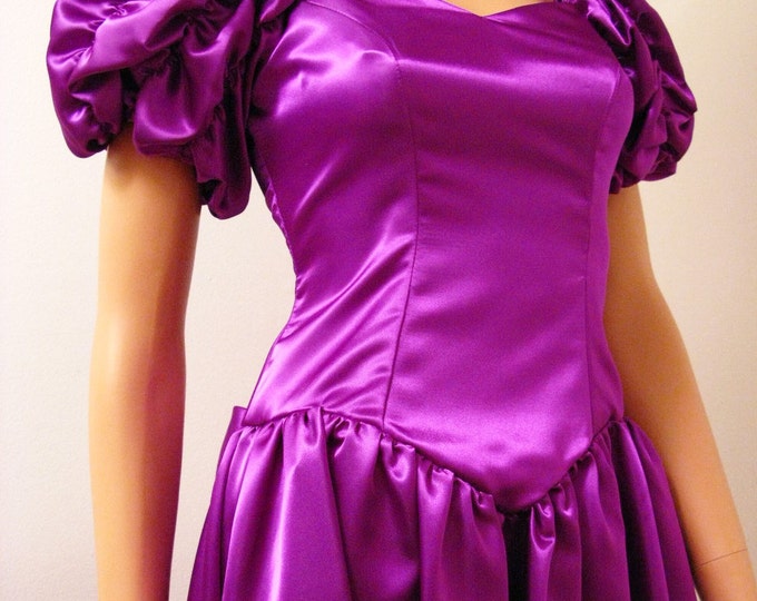 Purple Satin 80s Prom Dress - Vintage 1980s Long Formal Gown Costume ...
