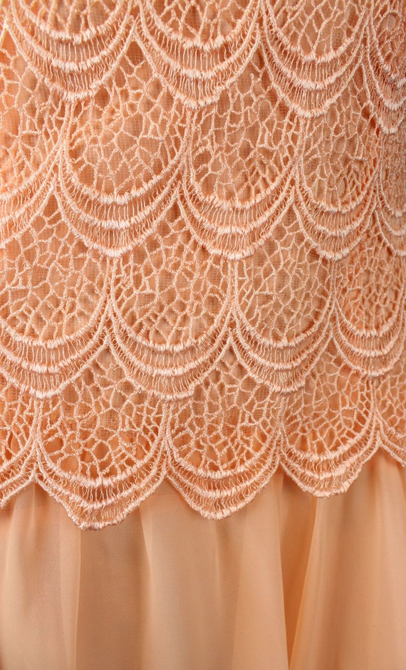 Vintage 80s Dress Sz S Peach Sheer Chiffon Lace Prom … - Gem