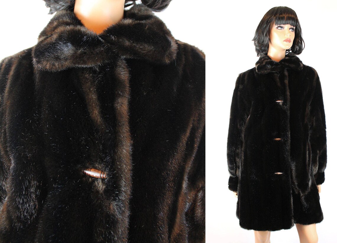 Faux Fur Coat M Vintage Dark Brown Glossy Mink Tissavel Hillmoor Winter ...