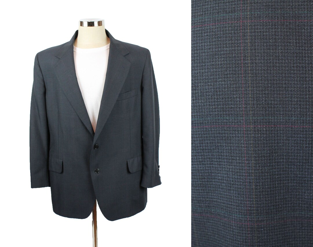Vintage 80s Blazer 46S Dark Gray Glen Check Plaid Wool Blend Sports ...