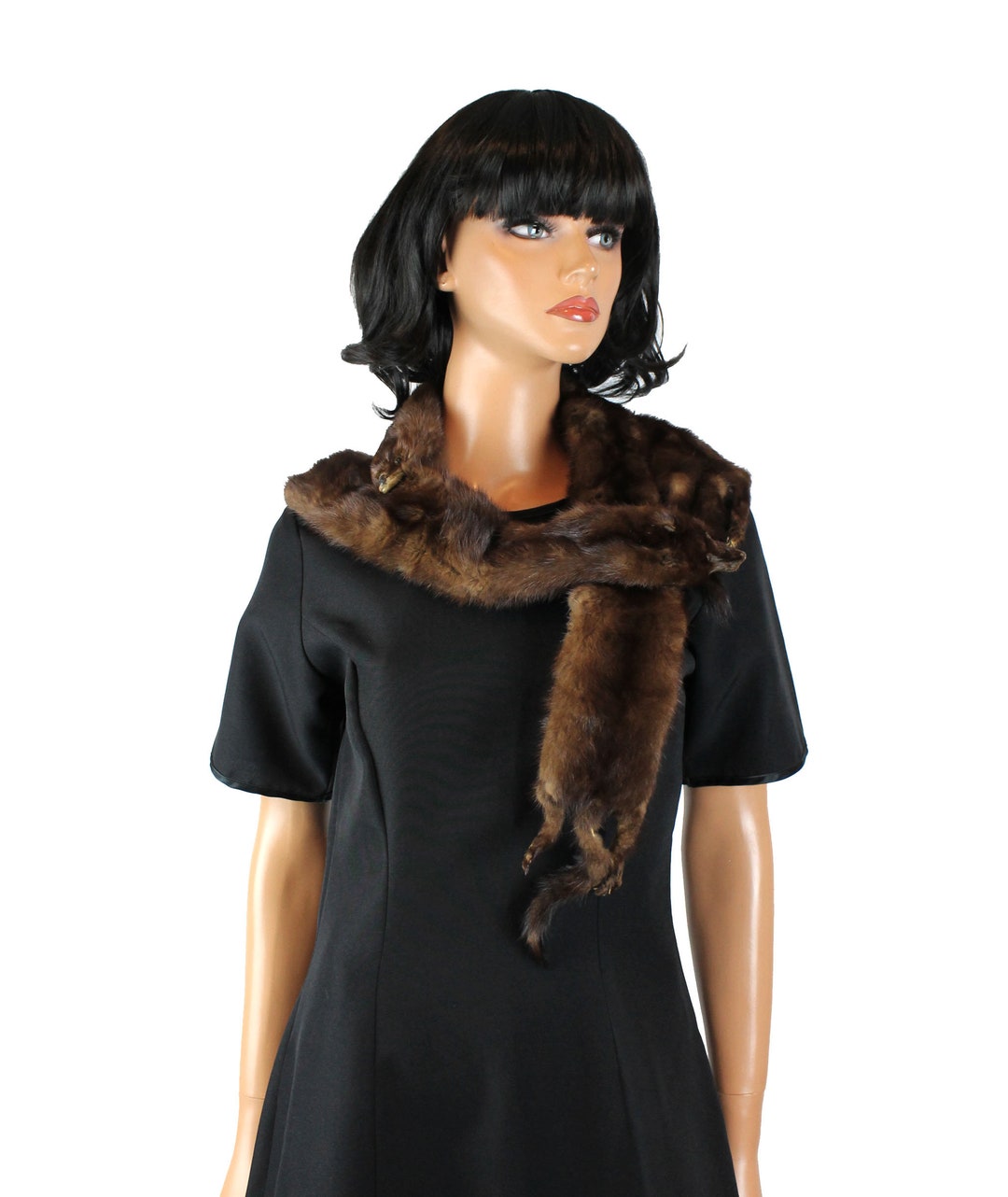 50s Mink Stole Vintage 3 Pelt Dark Brown Real Fur Whole Animal - Etsy