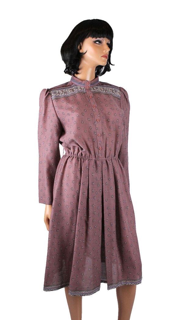 Vintage Secretary Dress M 70s 80s Wool Blend Mauve Pu… - Gem