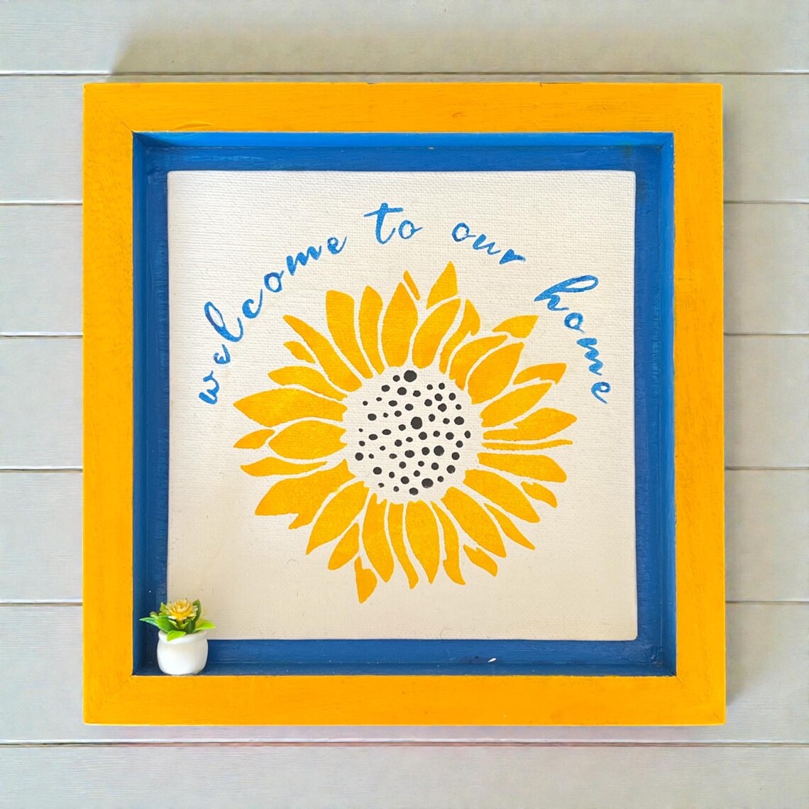 Sunflower Welcome Sign: Hand-painted Wall Art Home Decor in Wood Frame ...