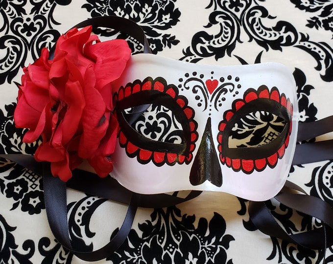 Beloved Mask, Day of the Dead Mask With Red Burnt Rose - Etsy