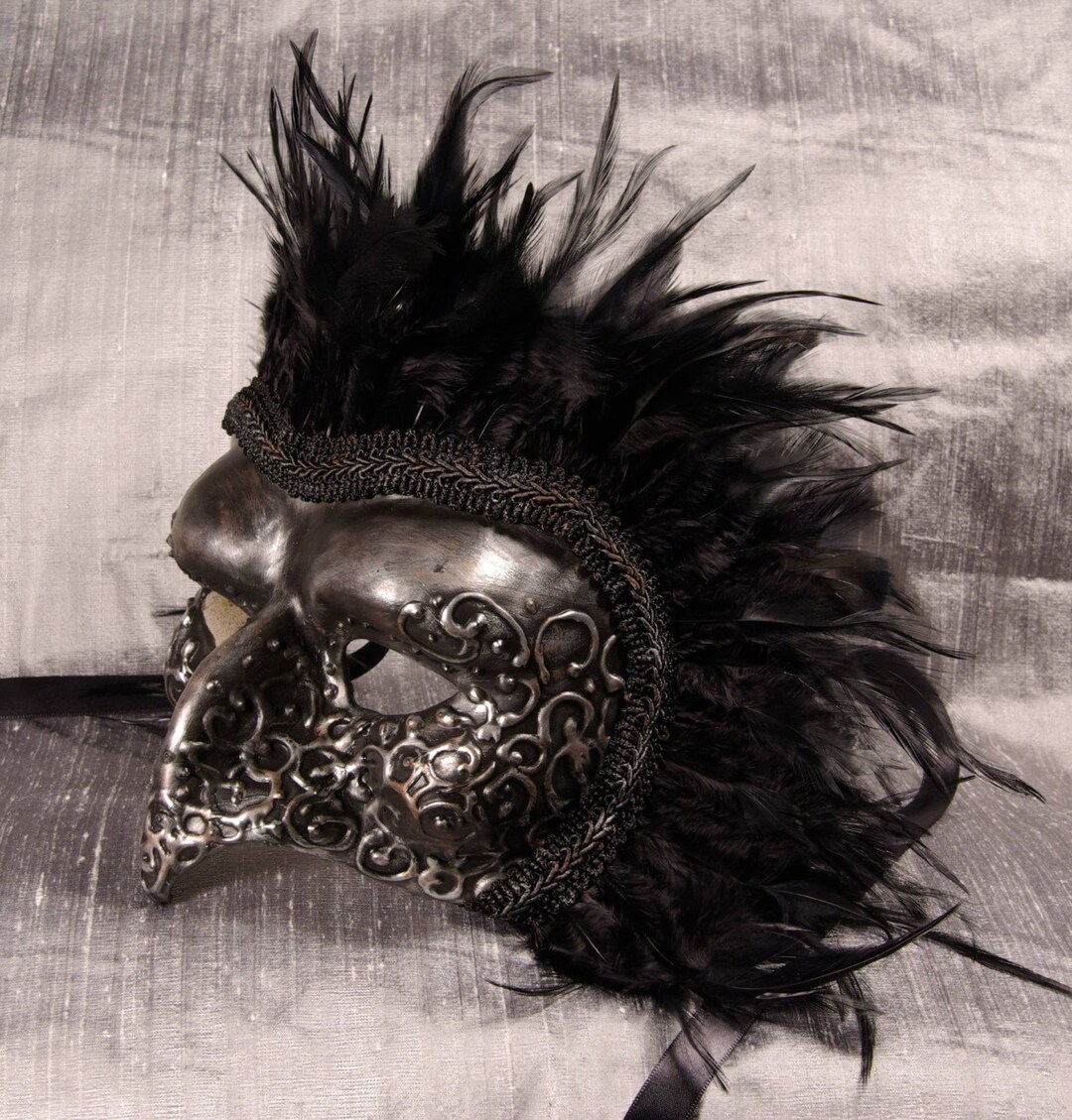 Grimoire Mask, Handmade Bird Shaped Paper Mache Mask in Silve and Black ...