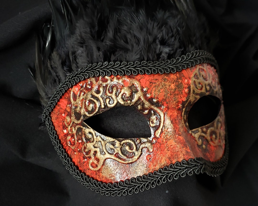 Signora Diablo Mask, Red Venetian Masquerade Mask, Italian Red Feather ...
