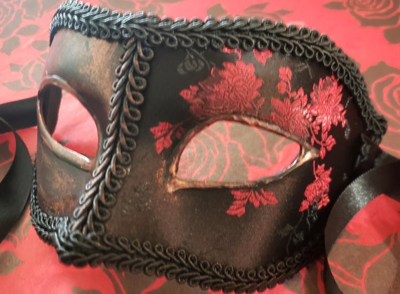 The Count Mask Mens Masquerade Mask Black Red Rose Erotic - Etsy