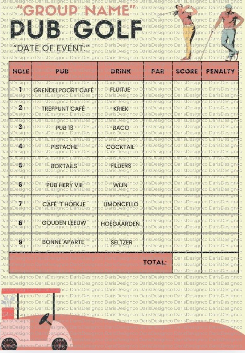 Pub Golf Template. - Etsy