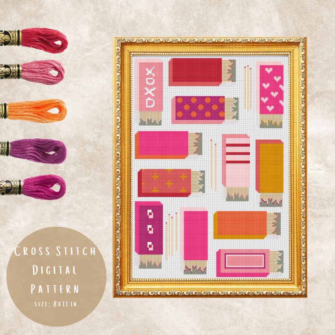 Set of Matchbooks Cross Stitch Design, Girly Matchbox Designs, Pink ...