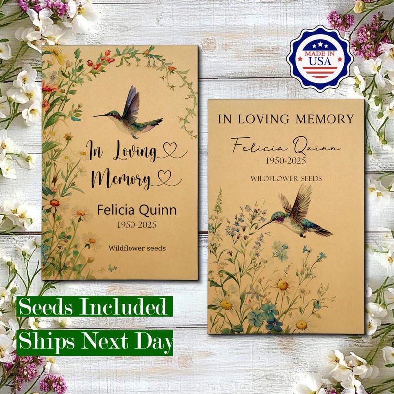 RUSH Hummingbird Memorial Favors, in Loving Memory Wildflower Seed ...