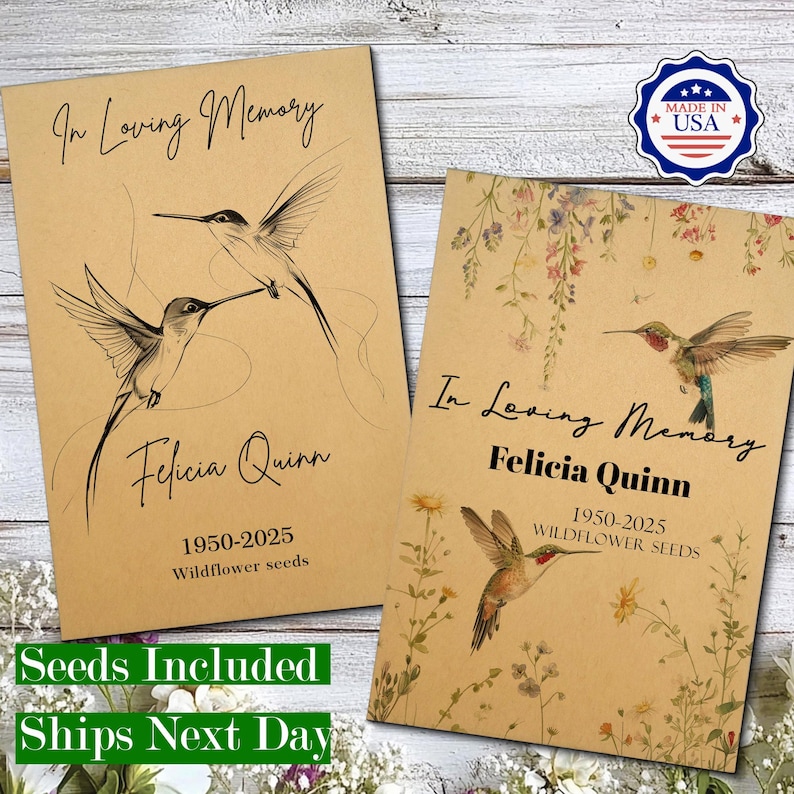 RUSH Hummingbird Memorial Favors, in Loving Memory Wildflower Seed ...