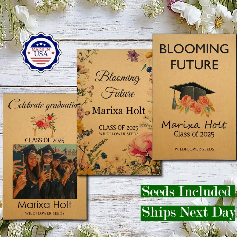 Graduation Favor Wildflower Seed Packets With Graduation Hat, Custom ...