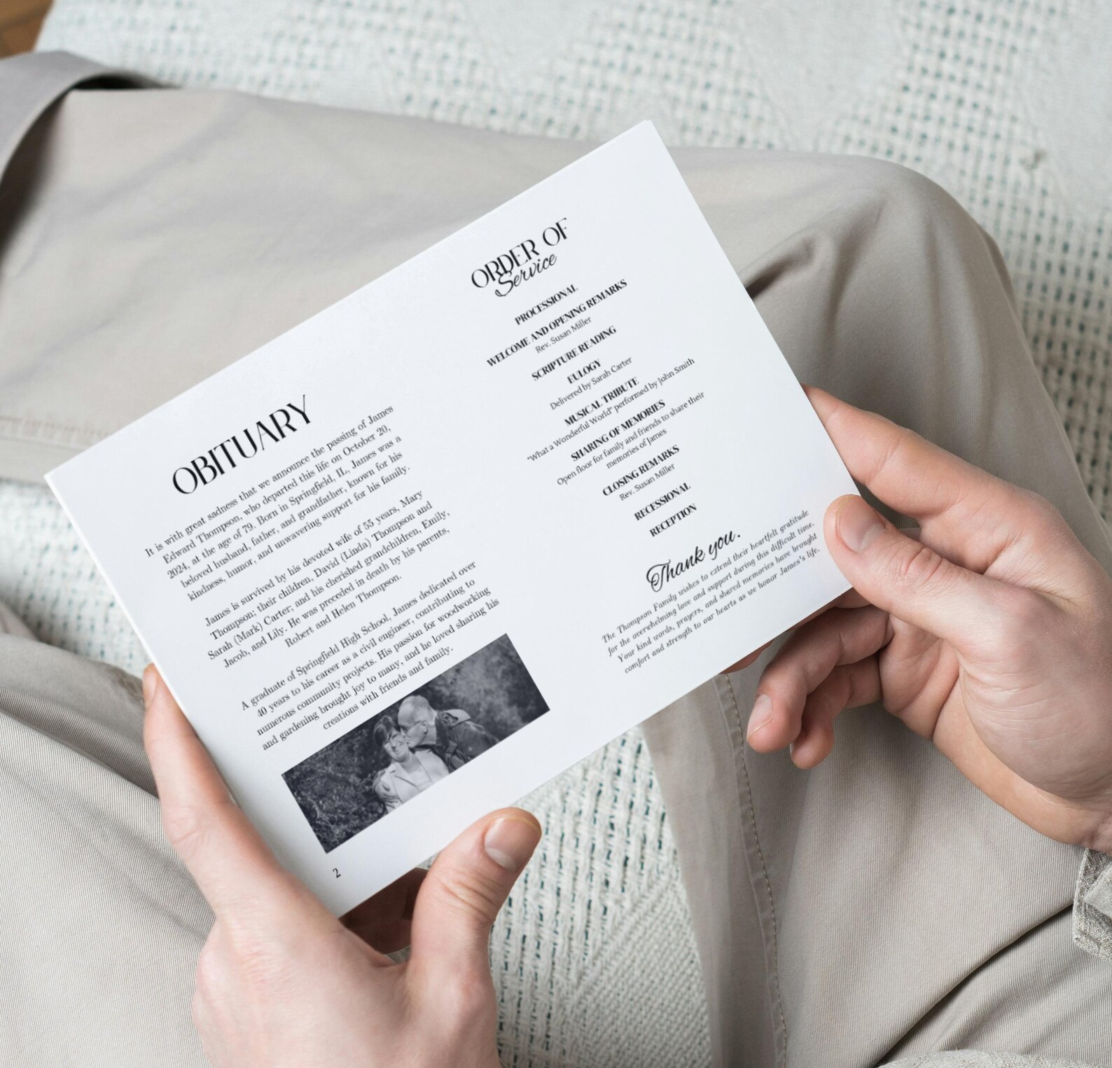Minimalist Funeral Obituary Program Editable Template | Editable ...