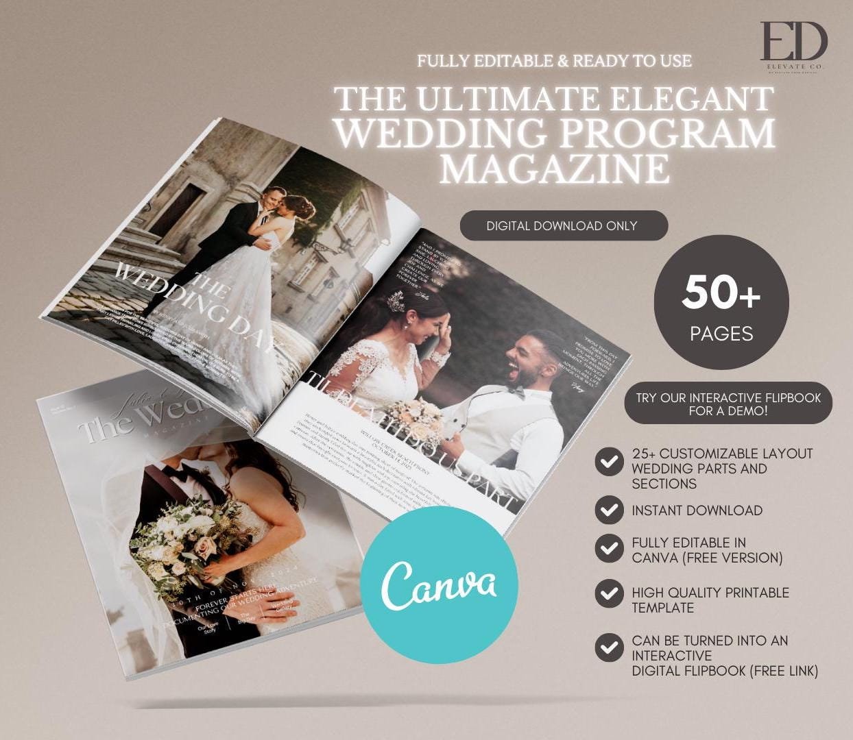 The Ultimate Wedding Program Magazine Editable Template | Canva ...