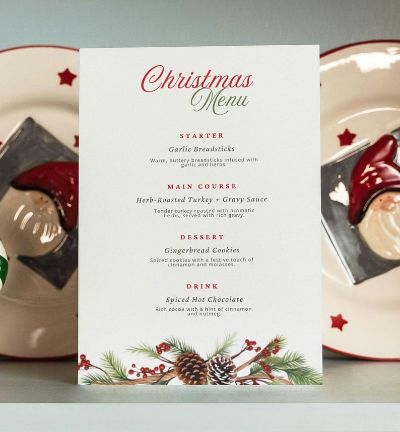 Editable Christmas Menu Template, Holiday Dinner Menu, Printable ...
