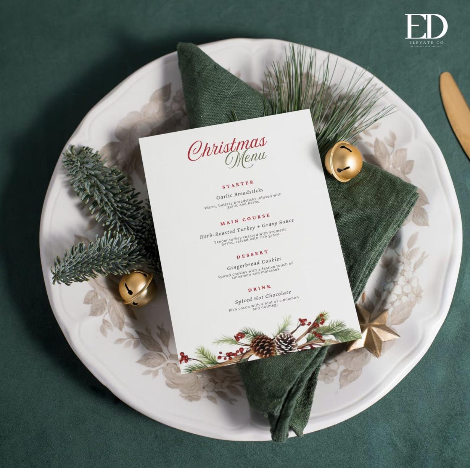Editable Christmas Menu Template, Holiday Dinner Menu, Printable ...