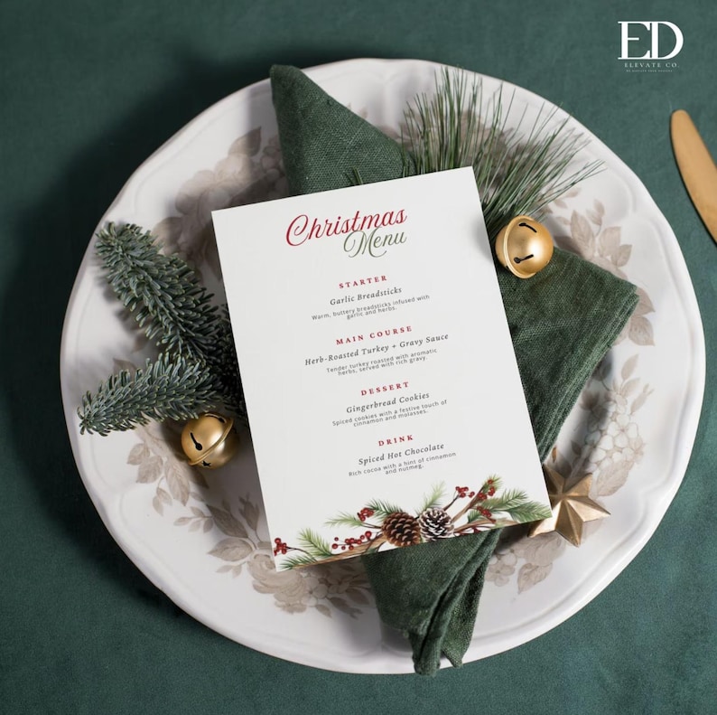 Editable Christmas Menu Template, Holiday Dinner Menu, Printable ...
