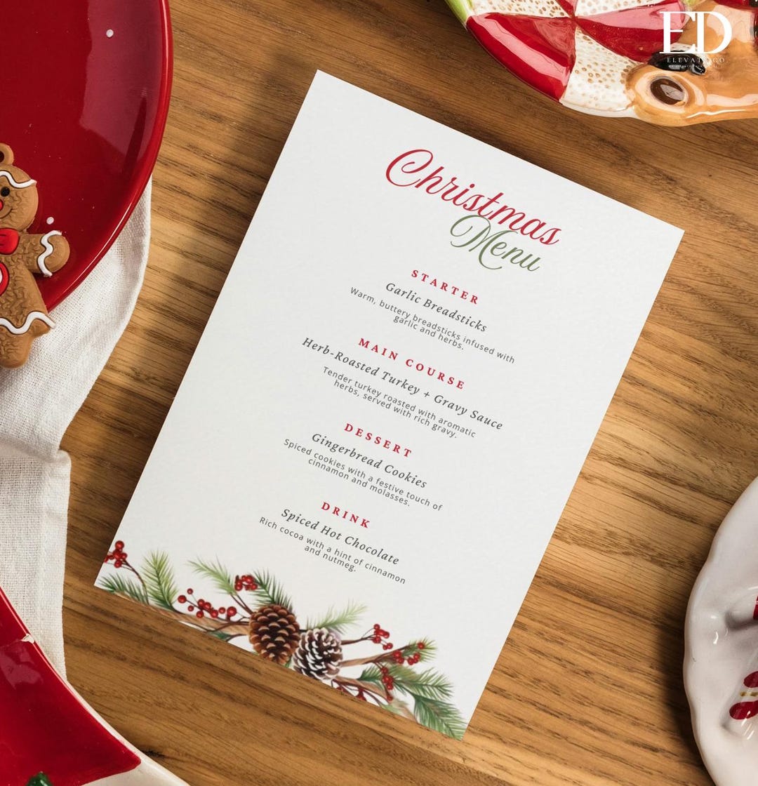 Editable Christmas Menu Template, Holiday Dinner Menu, Printable ...