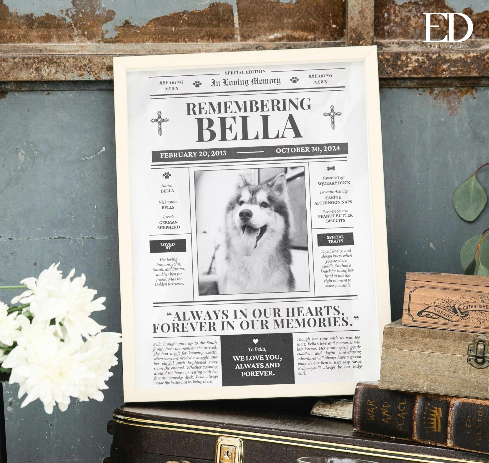 Editable Pet Memorial Newspaper Poster | Printable Tribute Dogs & Cats ...