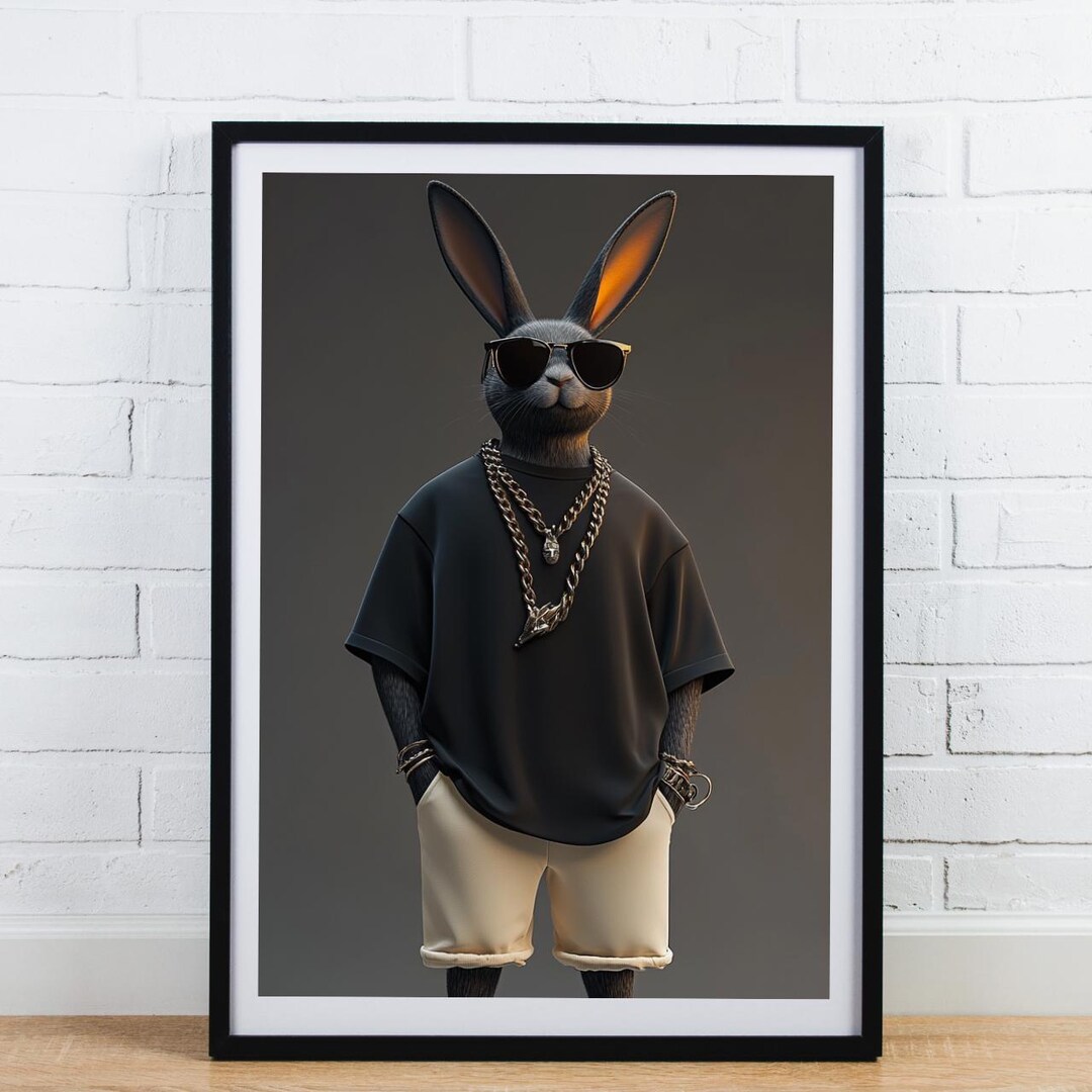 Chill Rabbit Poster for Son, Hip Hop Decor, Animal Wall Art, Modern ...