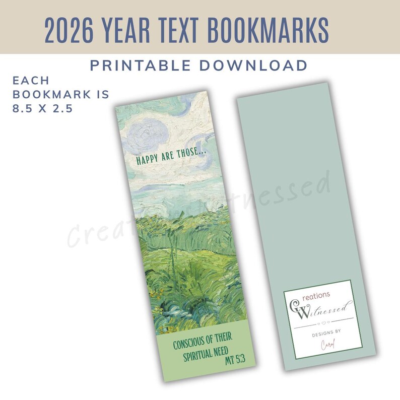 JW 2026 Year Text Bookmarks Printable PDF Digital Download Art Inspired ...