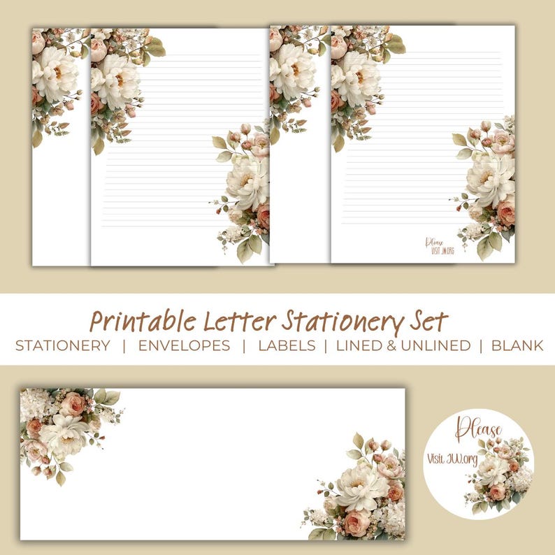 Blush Floral JW Letter Writing Stationery Set | Printable Envelopes ...