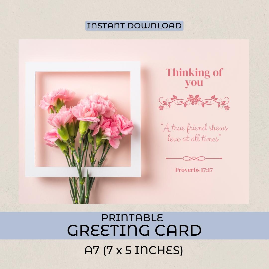 JW Greeting Card, Thinking of You, Pink Carnations - Etsy