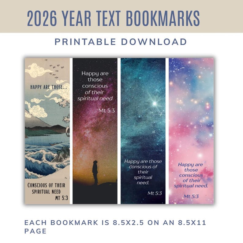 JW 2026 Year Text Bookmarks Printable Galaxy Scripture Bookmarks PDF ...