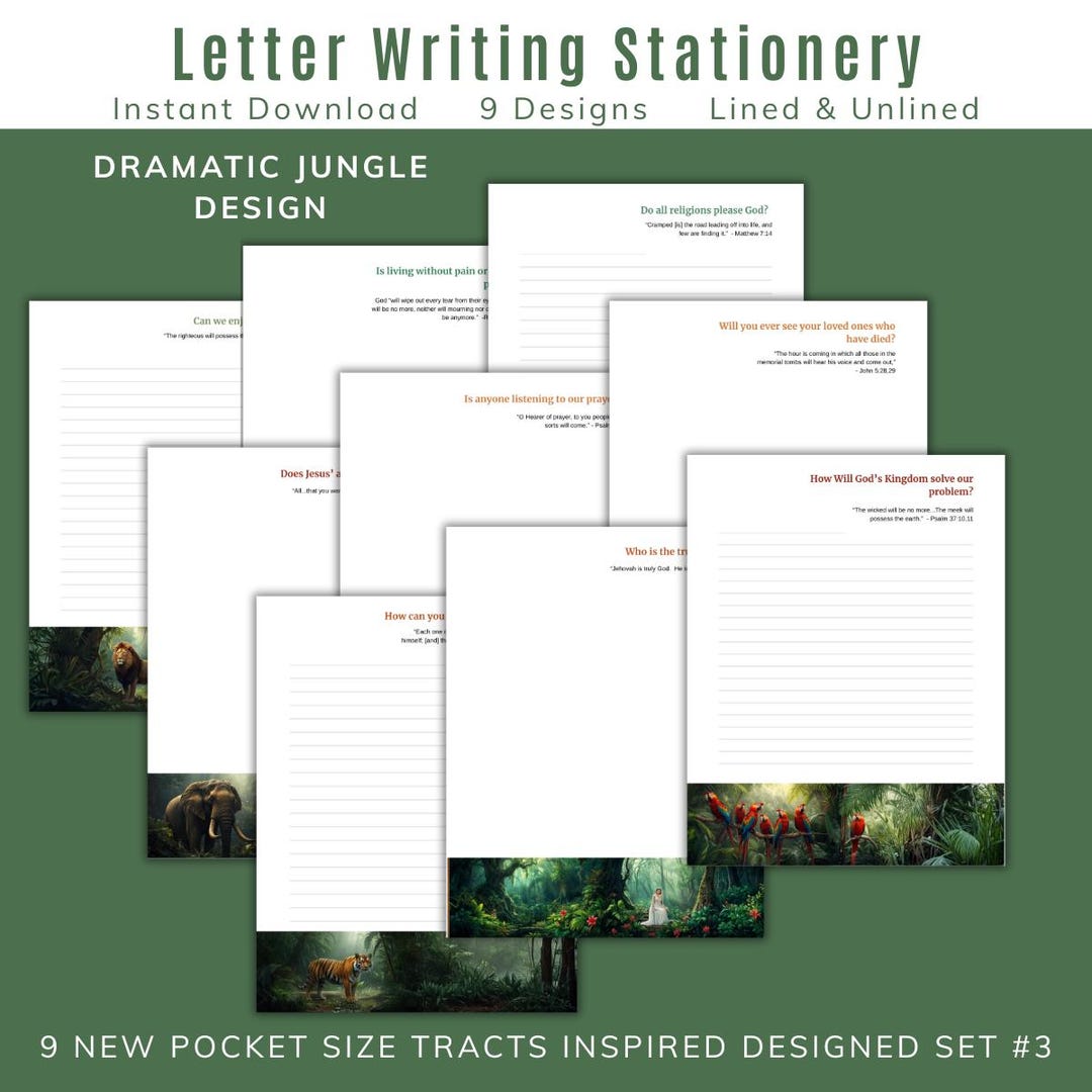 JW Tracts Letter Writing Paper – Jungle Design, Printable Stationery ...