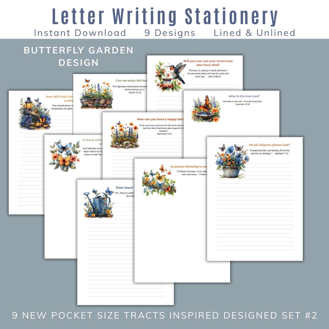 JW Tracts Letter Writing Paper Set 9 Designs Printable Stationery ...