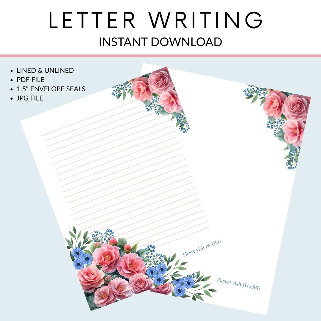 JW Letter Writing - Visit JW.ORG - 3 Beautiful Floral Designs - Lined ...