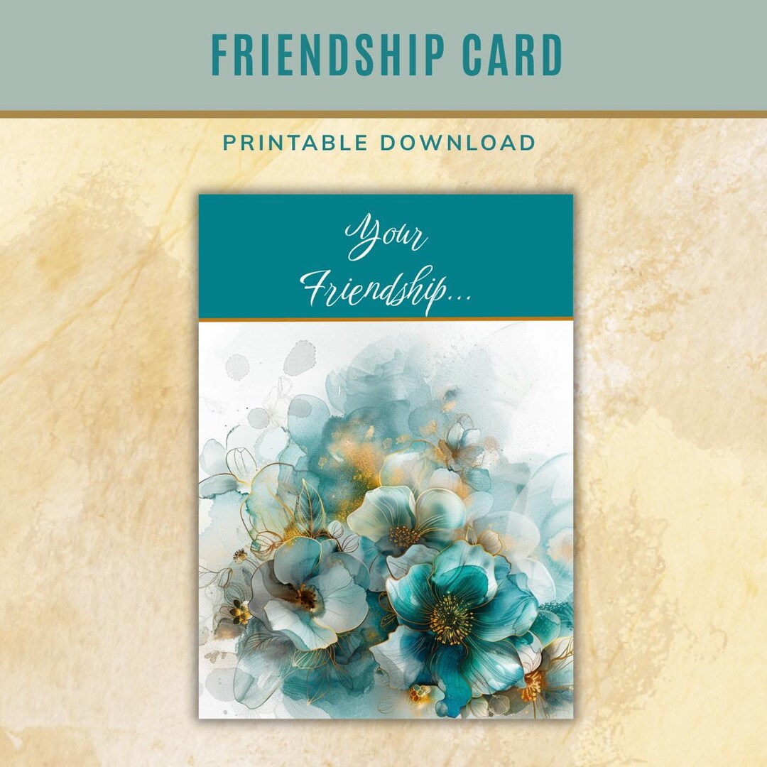 JW Friendship Card Printable Turquoise & Gold Floral Design Digital ...