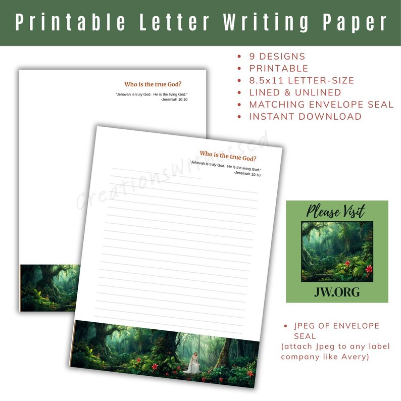 JW Tracts Letter Writing Paper – Jungle Design, Printable Stationery ...