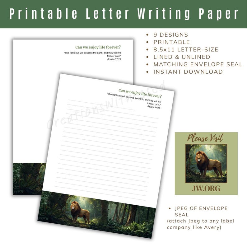 JW Tracts Letter Writing Paper – Jungle Design, Printable Stationery ...