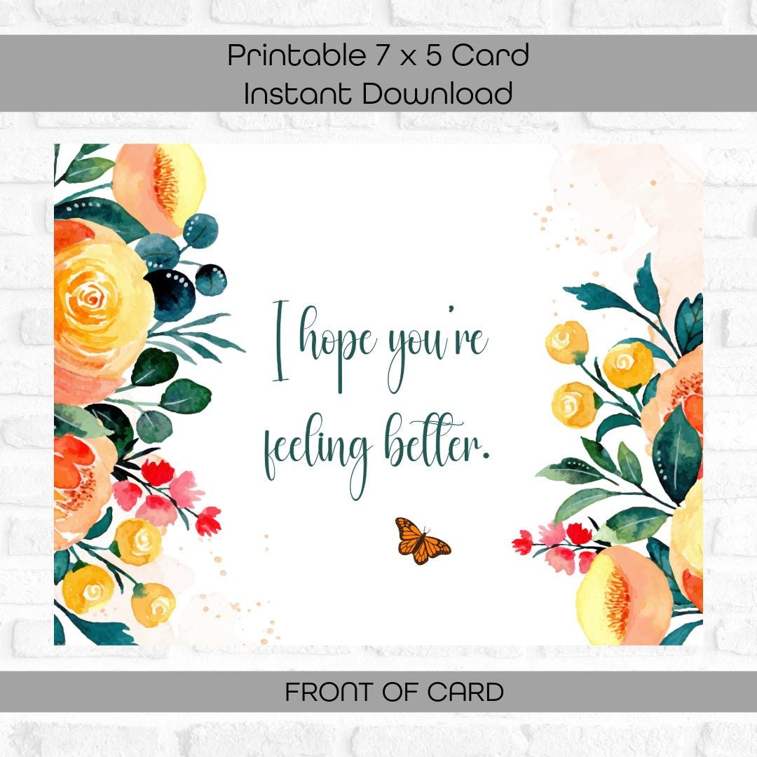 JW Get Well Card - Orange, Yellow Floral - Etsy