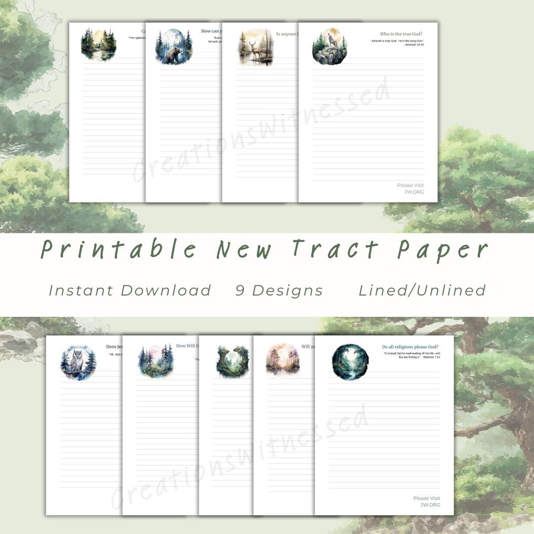 Watercolor Forest Moon Letter Writing Paper | JW Tracts, Envelope Seals ...