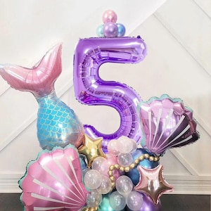 Mermaid Shell Aluminum Foil Balloon Sculpture, Purple Number Balloon ...
