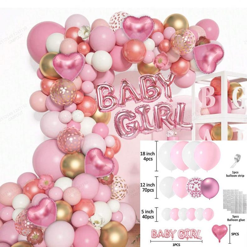 Baby Girl Pink Balloon Arch Set, Balloon Garland, Birthday Party, Baby ...