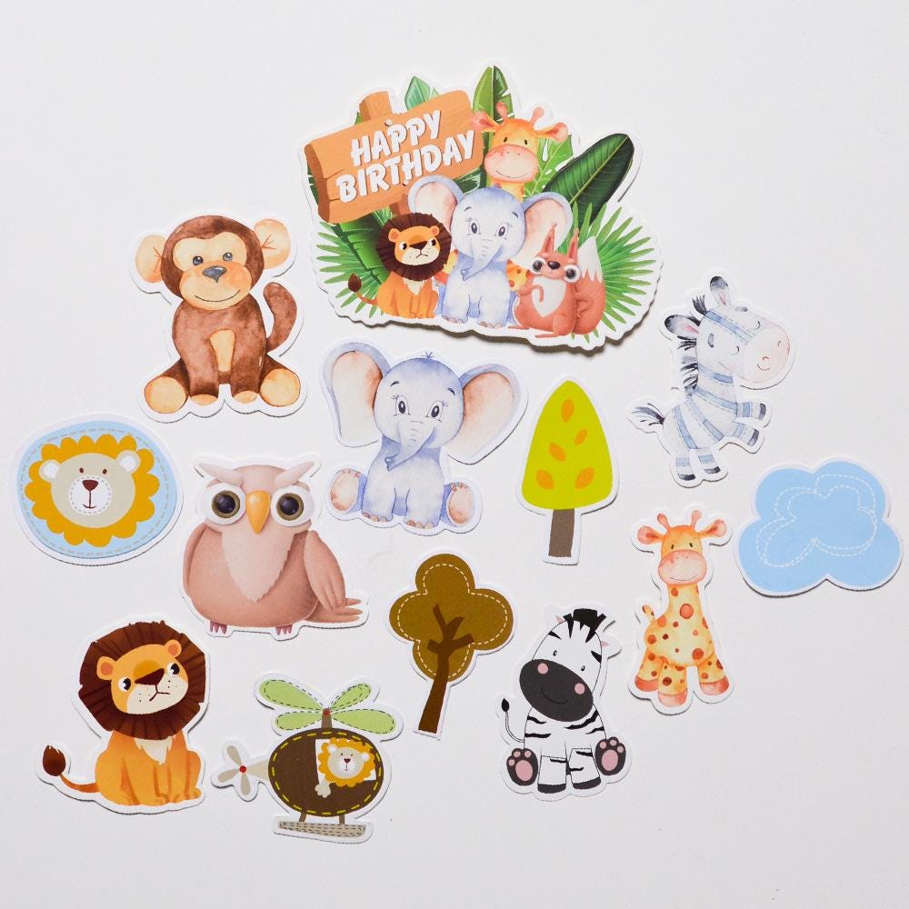 Tropical Rainforest Birthday Cake Inserts, Forest, Leaf, Lion, Elephant ...