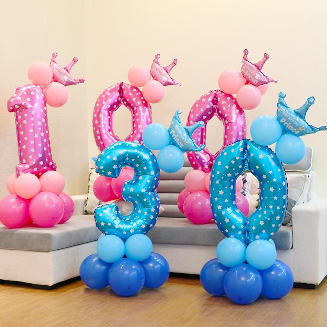 32 Inch Digital Number Pillar Balloon, Pink, Blue, Birthday Party ...