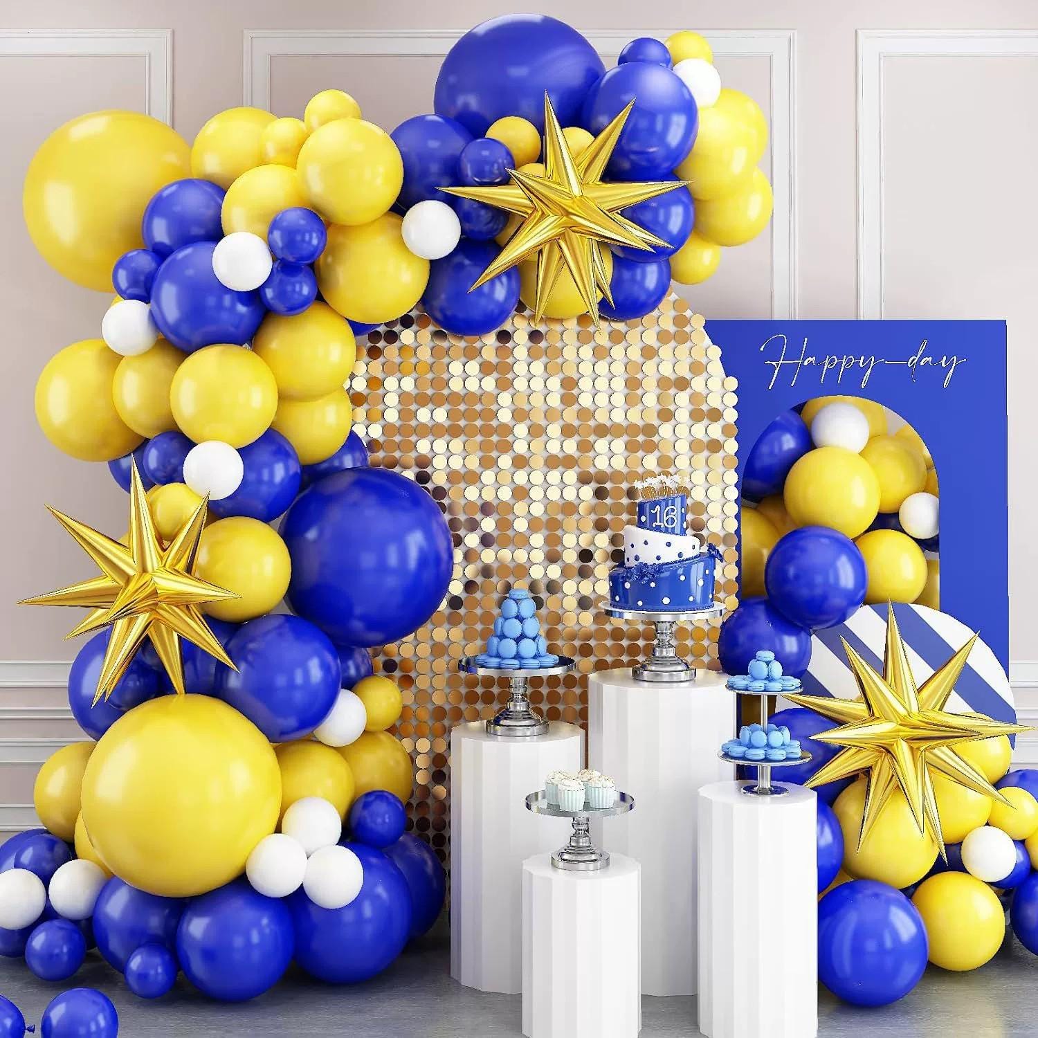 Blue Yellow White Balloon Garland Kit, Balloon Arch Set, 4D Exploding ...