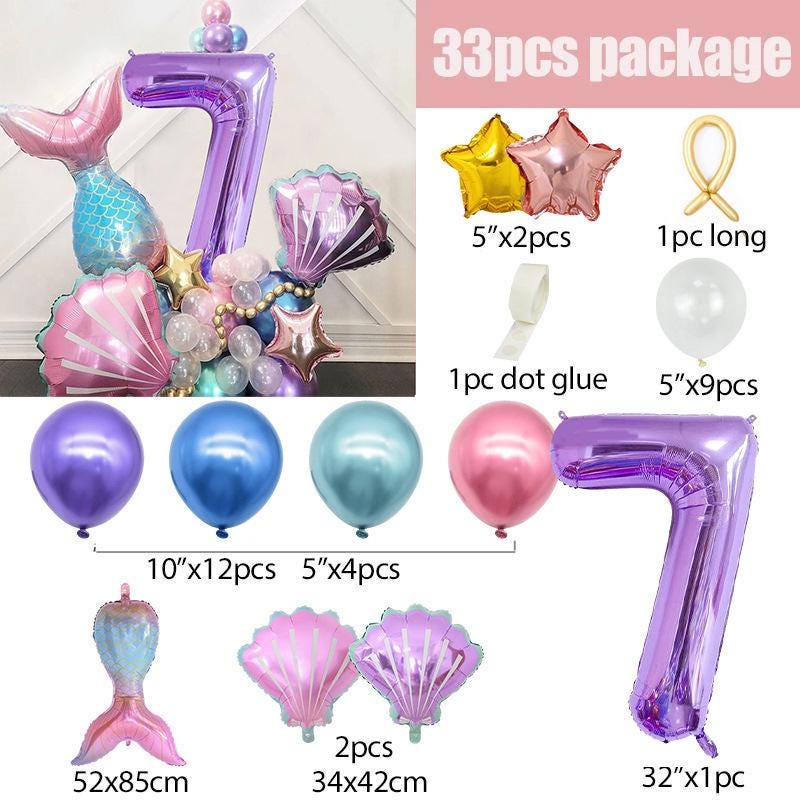 Mermaid Shell Aluminum Foil Balloon Sculpture, Purple Number Balloon ...