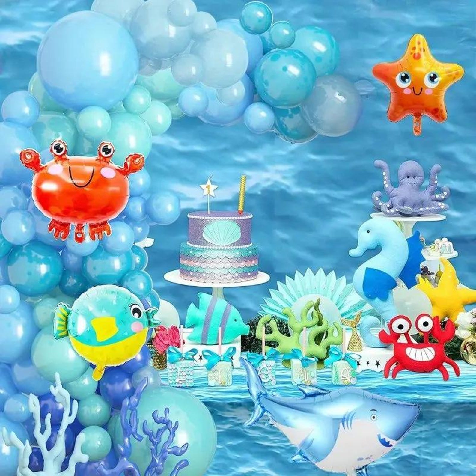 Ocean Theme Balloon Arch Set, Crab Balloon, Starfish Balloon, Clown ...
