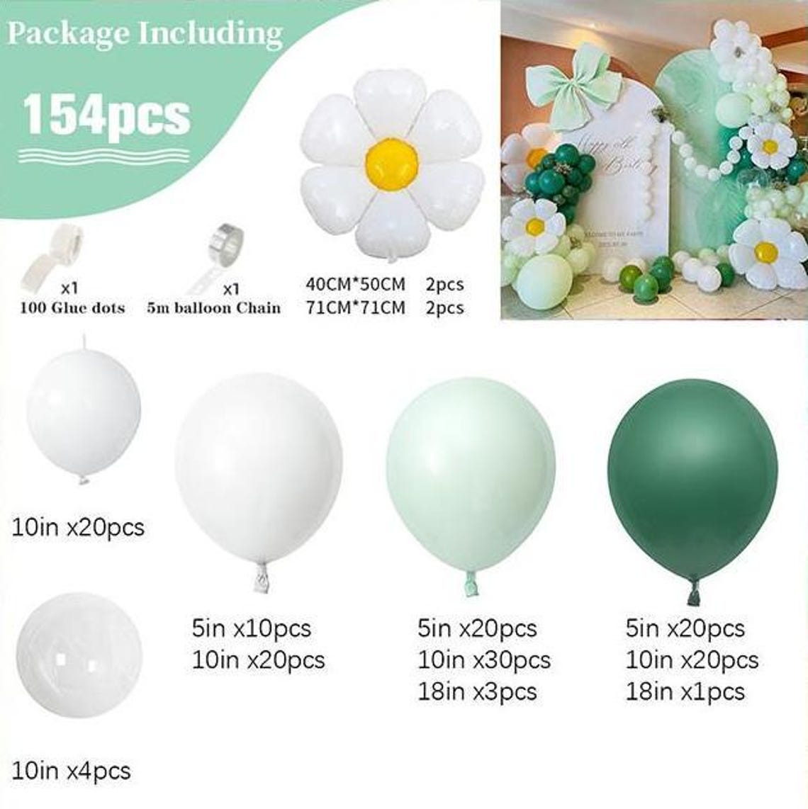 Daisy Green Balloon Arch Kit, Balloon Garland Set, Birthday Party ...