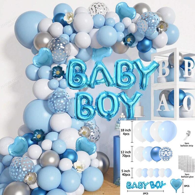 Baby Boy Balloon Garland Set, Balloon Arch, Birthday Party, Baby Shower ...