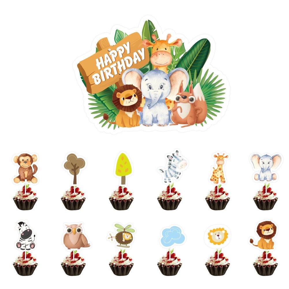 Tropical Rainforest Birthday Cake Inserts, Forest, Leaf, Lion, Elephant ...