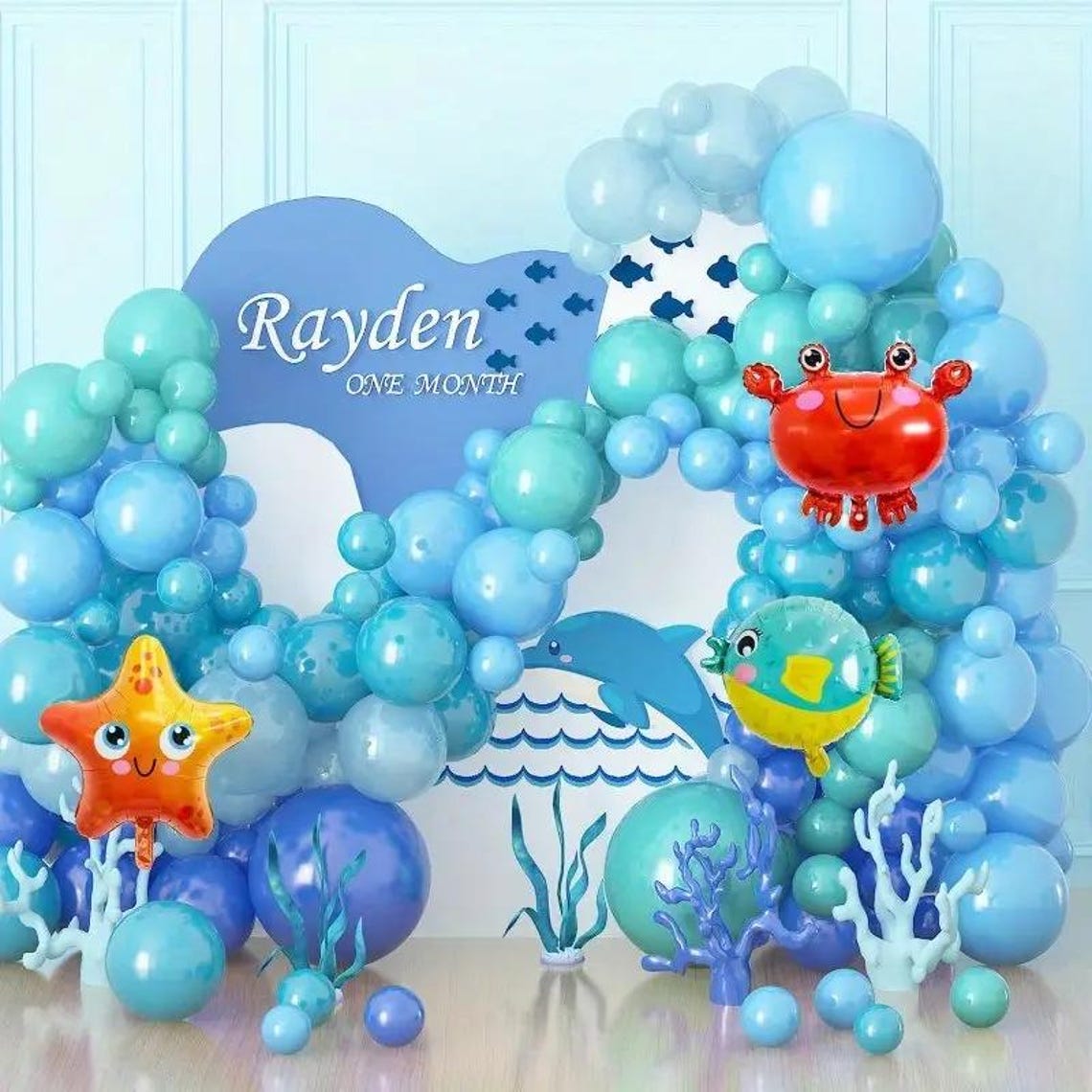 Ocean Theme Balloon Arch Set, Crab Balloon, Starfish Balloon, Clown ...