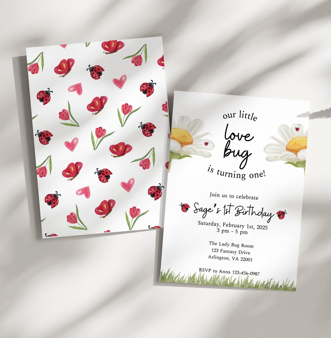 Editable Birthday Invitation, Love Bug Baby Girl Party, Lady Bug ...