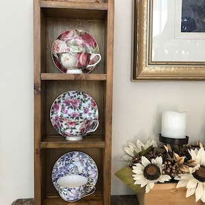 Teacup Shelf, Wooden Shelf, Shelf for Three Cups, With Saucer Grooves ...